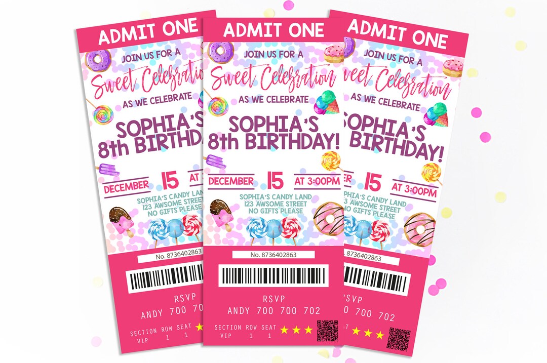 Candy Land Ticket Invitation Candy Party Invitation Sweet Celebration ...