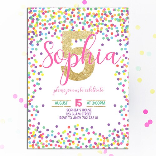 5th Birthday Invitation Girl Fifth Birthday Invitations - Etsy