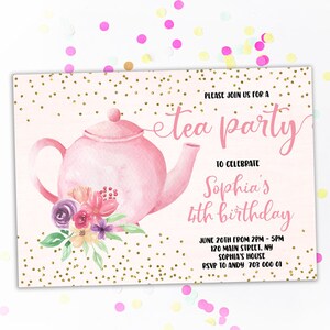 Girls Tea Party Invitation Tea Party Birthday Blush Pink Gold Glitter ...
