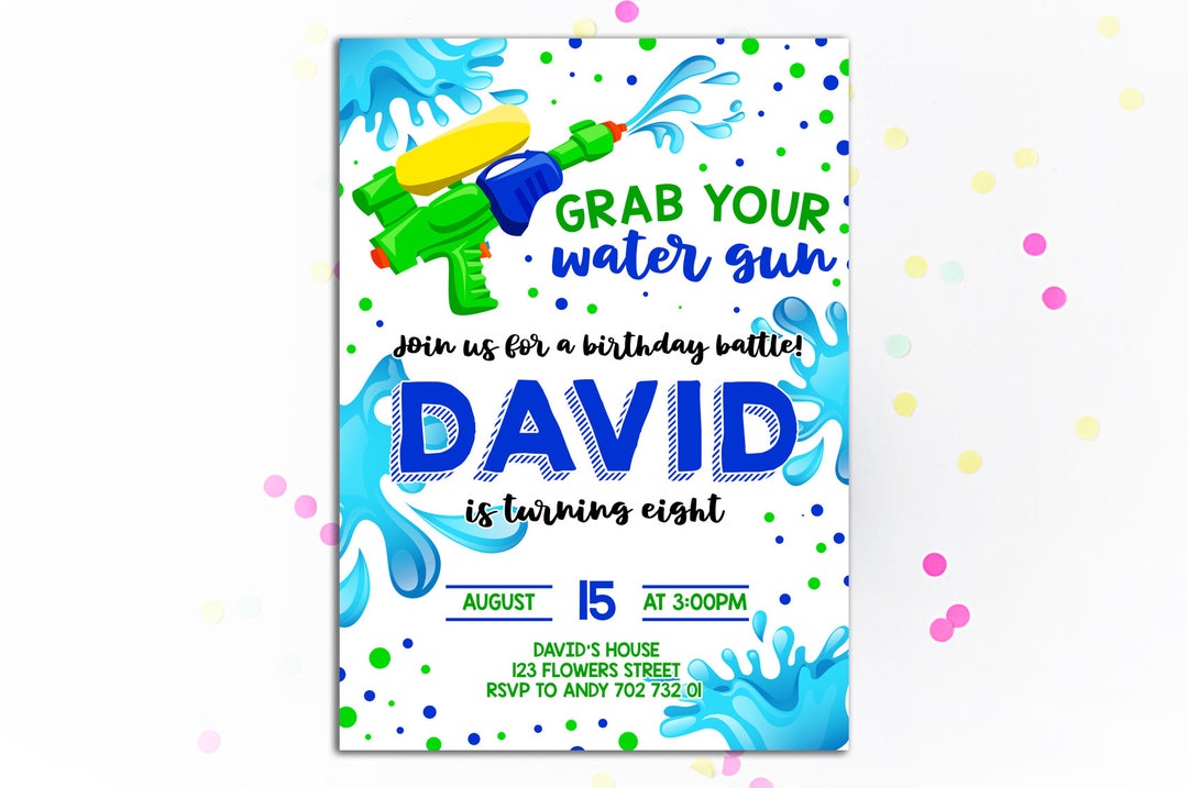 Water Gun Birthday Invitation Pool Party Birthday Boy Invitations ...
