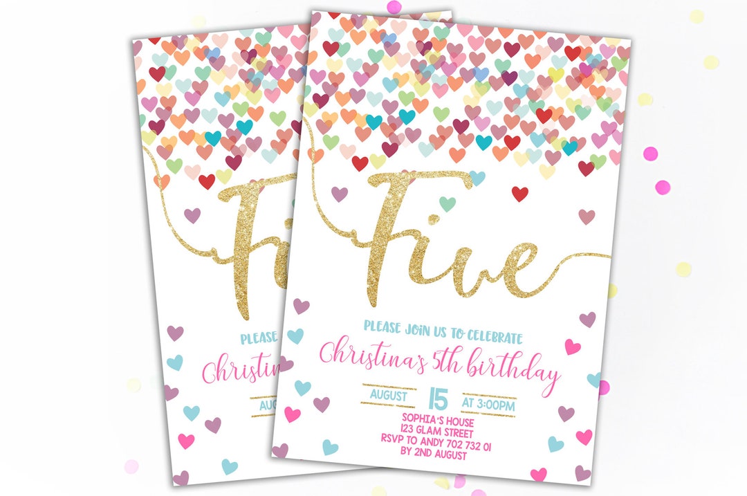 5th Birthday Invitation Girl Fifth Birthday Invitations - Etsy
