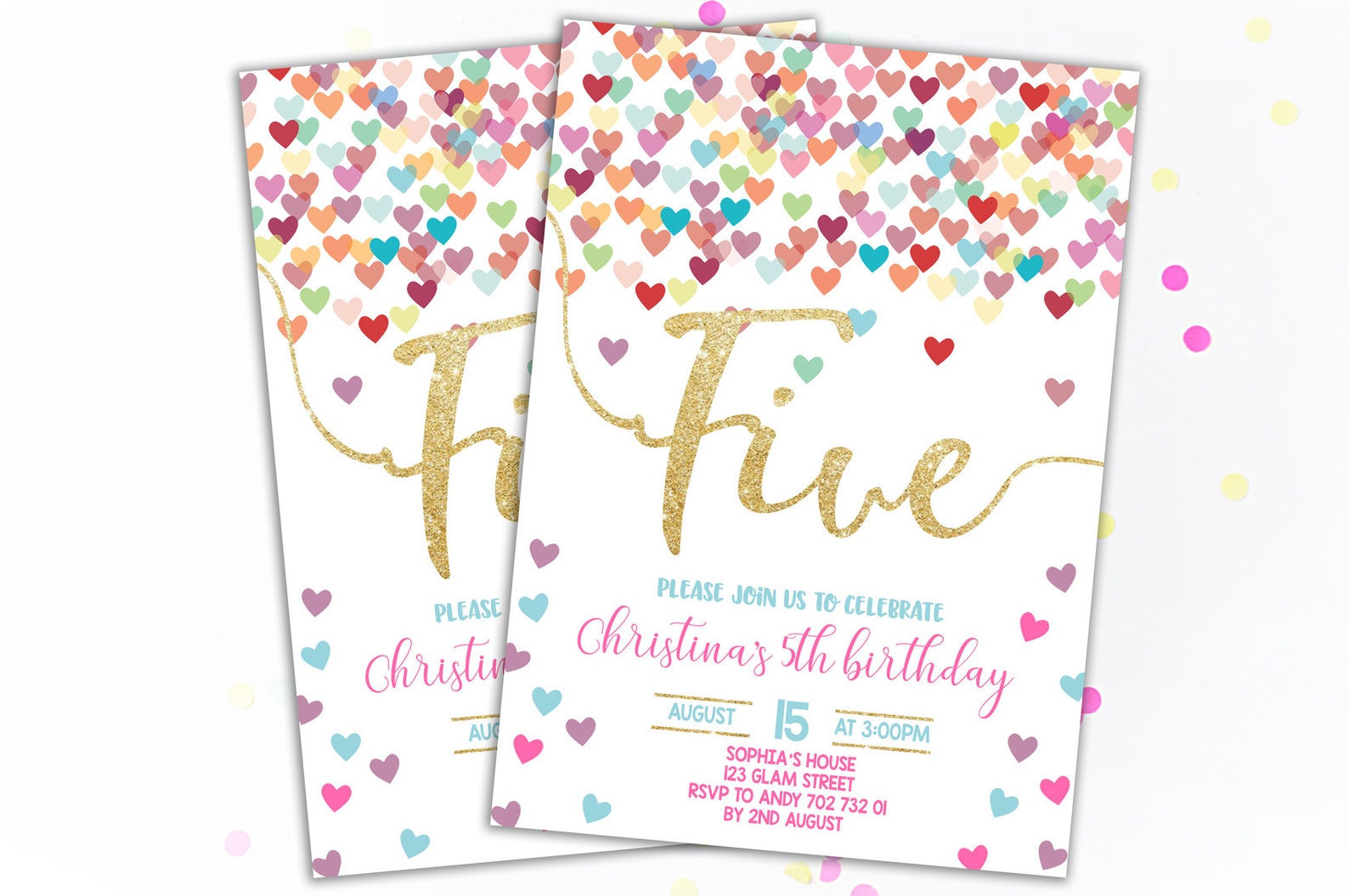 5th Birthday Invitation Girl Fifth Birthday Invitations | Etsy