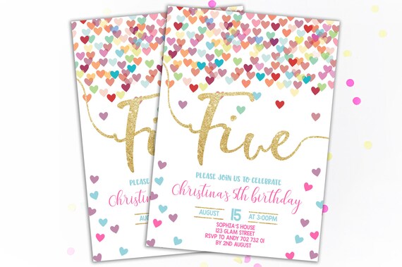 5th Birthday Invitation Girl Fifth Birthday Invitations | Etsy