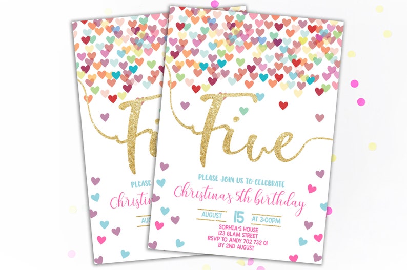 5th Birthday Invitation Girl Fifth Birthday Invitations | Etsy