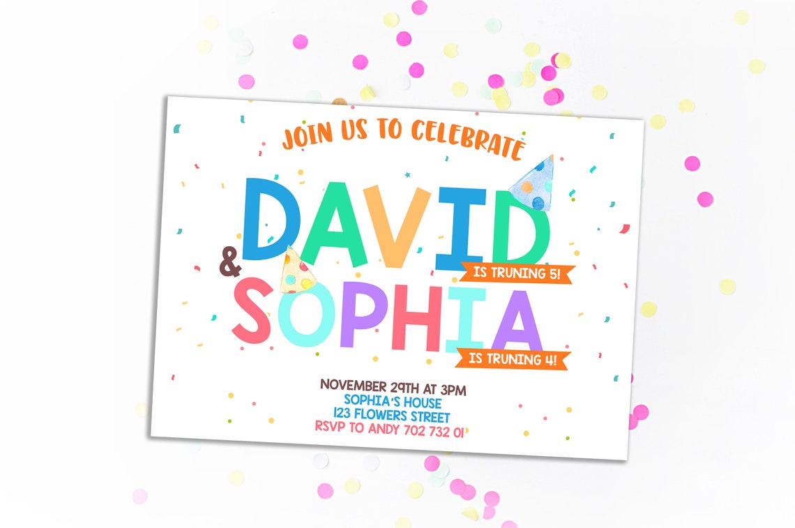 Double Birthday Party Invitation Joint Party Invite Birthday | Etsy