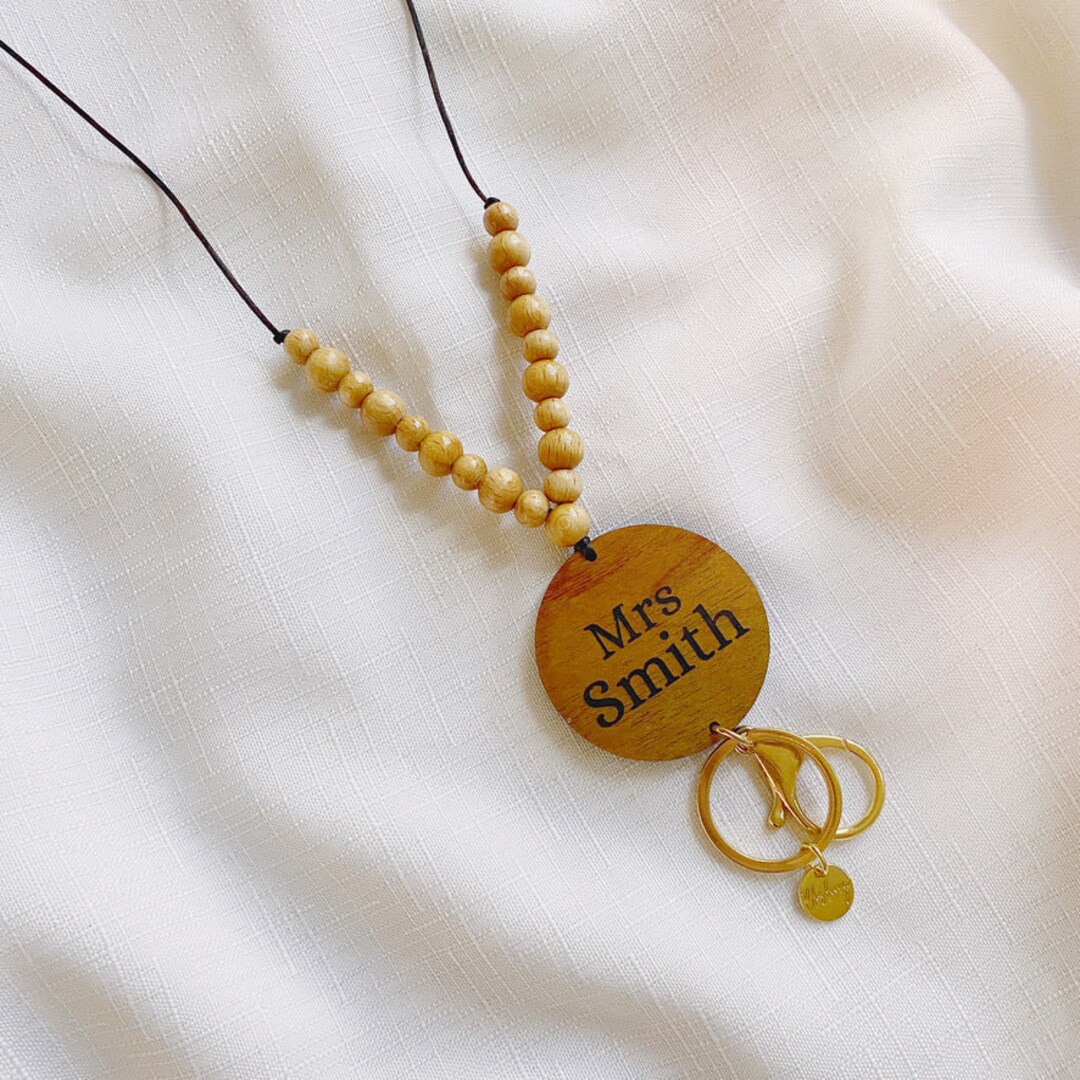 Wooden Disc Lanyard HALF | PERSONALISED | Wood Beads, Customised ...