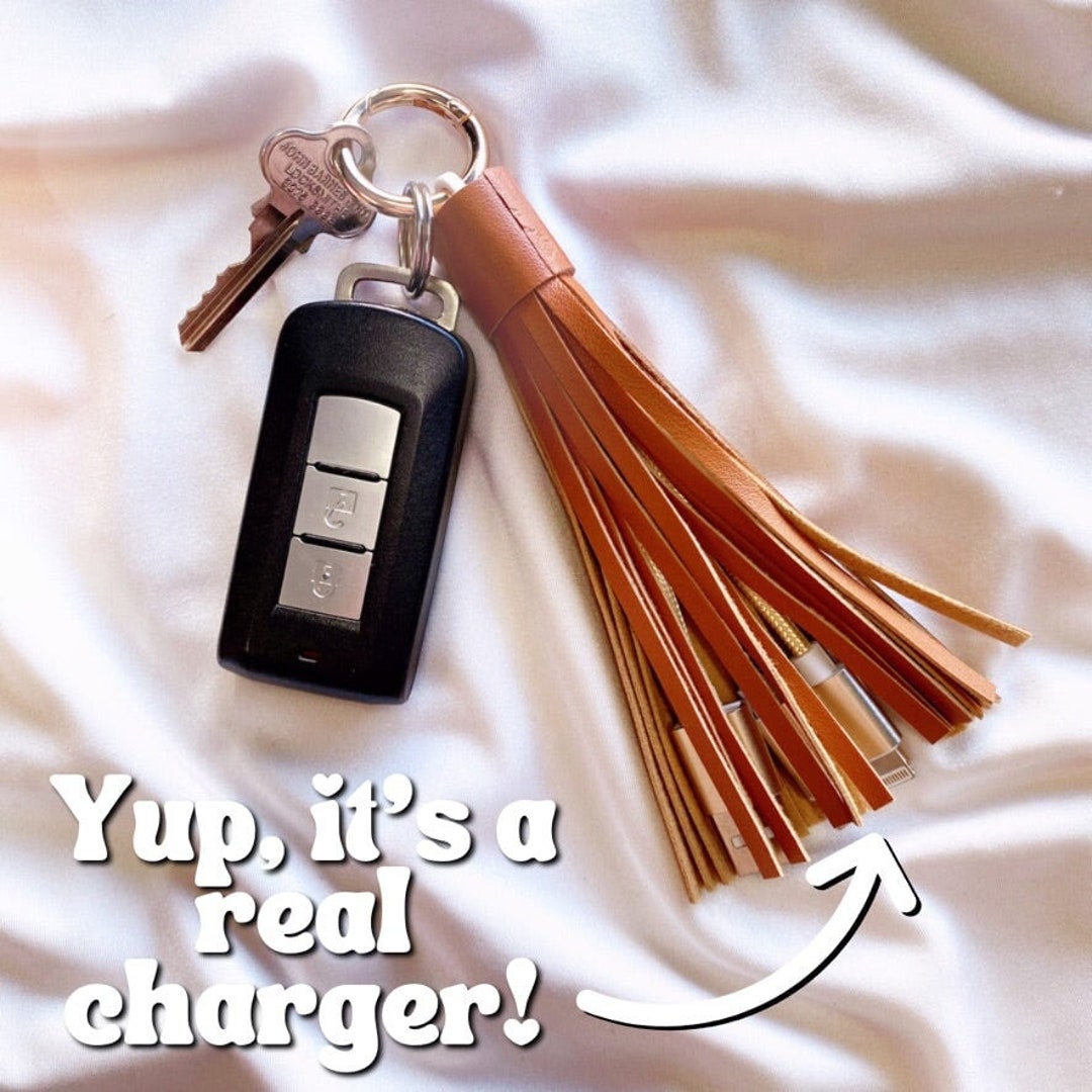 Phone Charger Tassel Keychain | Brown | USB iPhone Lightning USB C ...