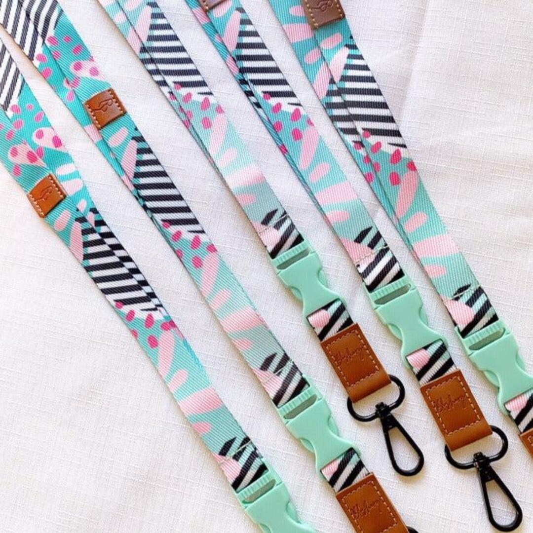 Deluxe Fabric Lanyard | Teal Abstract | Teacher Coach Workplace Lanyard ...