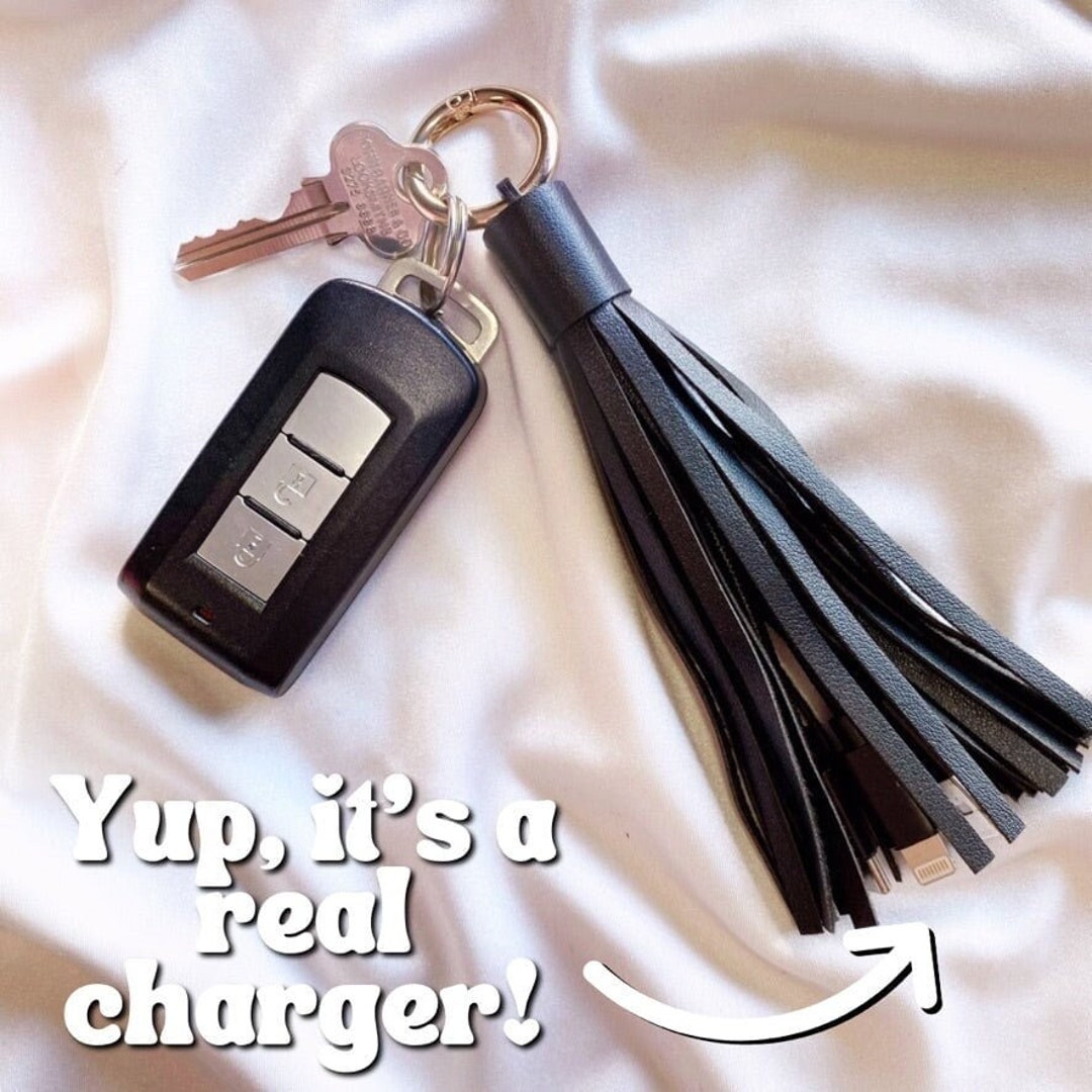 Phone Charger Tassel Keychain | Black | USB iPhone Lightning USB C ...