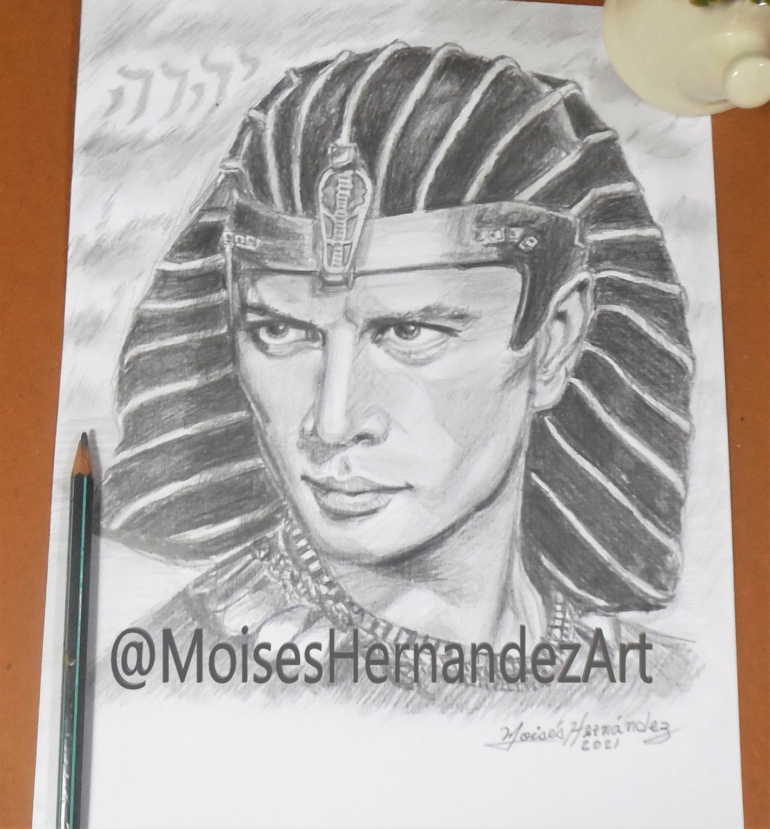 Original Drawing, Wall Art, Pencil Drawing of Yul Brynner, Pharaoh ...