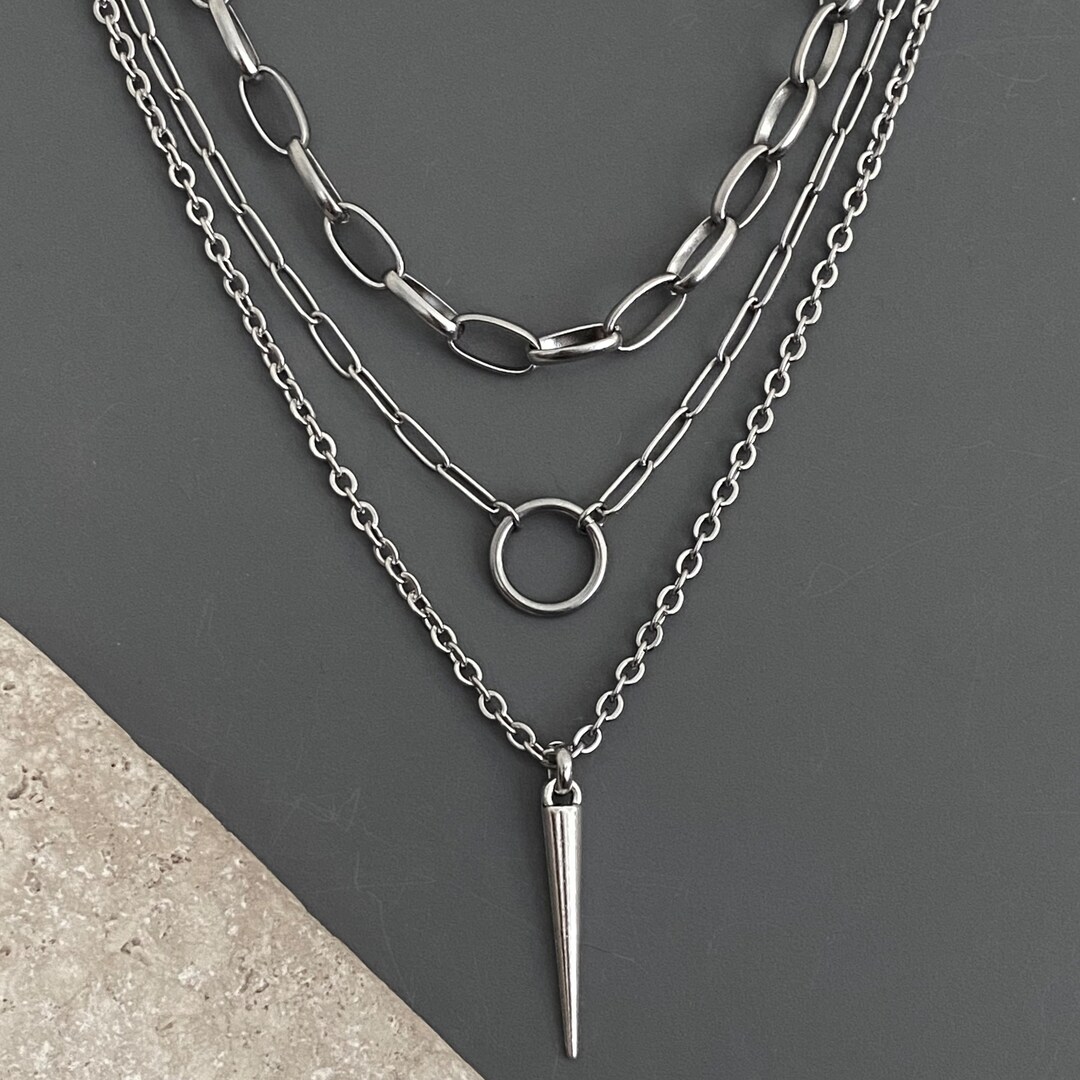 3 Necklaces, Layering Set / Thick Thinner Steel NON-TARNISH CHAIN ...