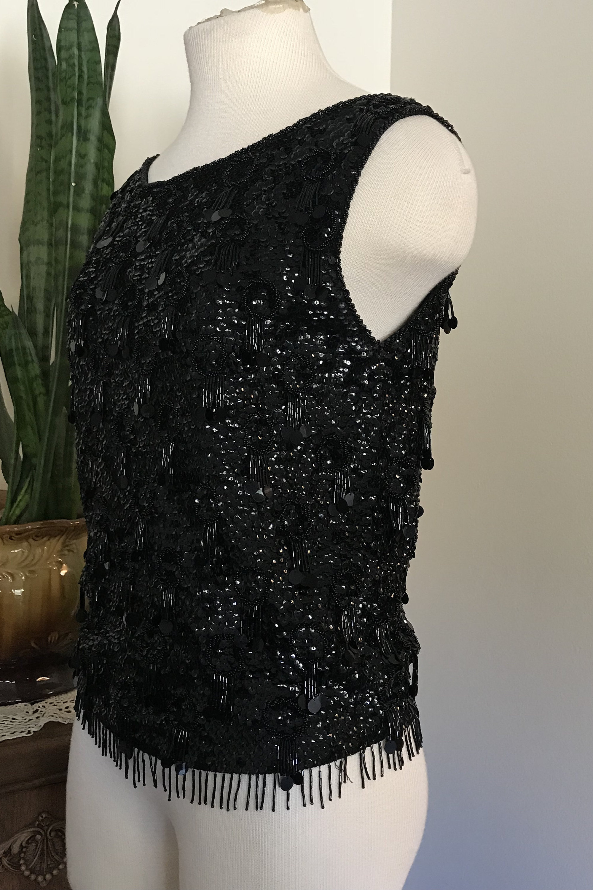 Vintage Black Beaded Tank Top Made in British Crown Colony of Hong Kong ...