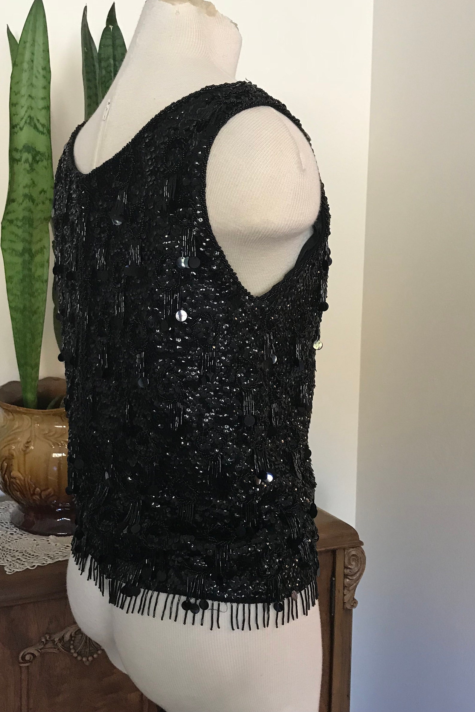 Vintage Black Beaded Tank Top Made in British Crown Colony of - Etsy
