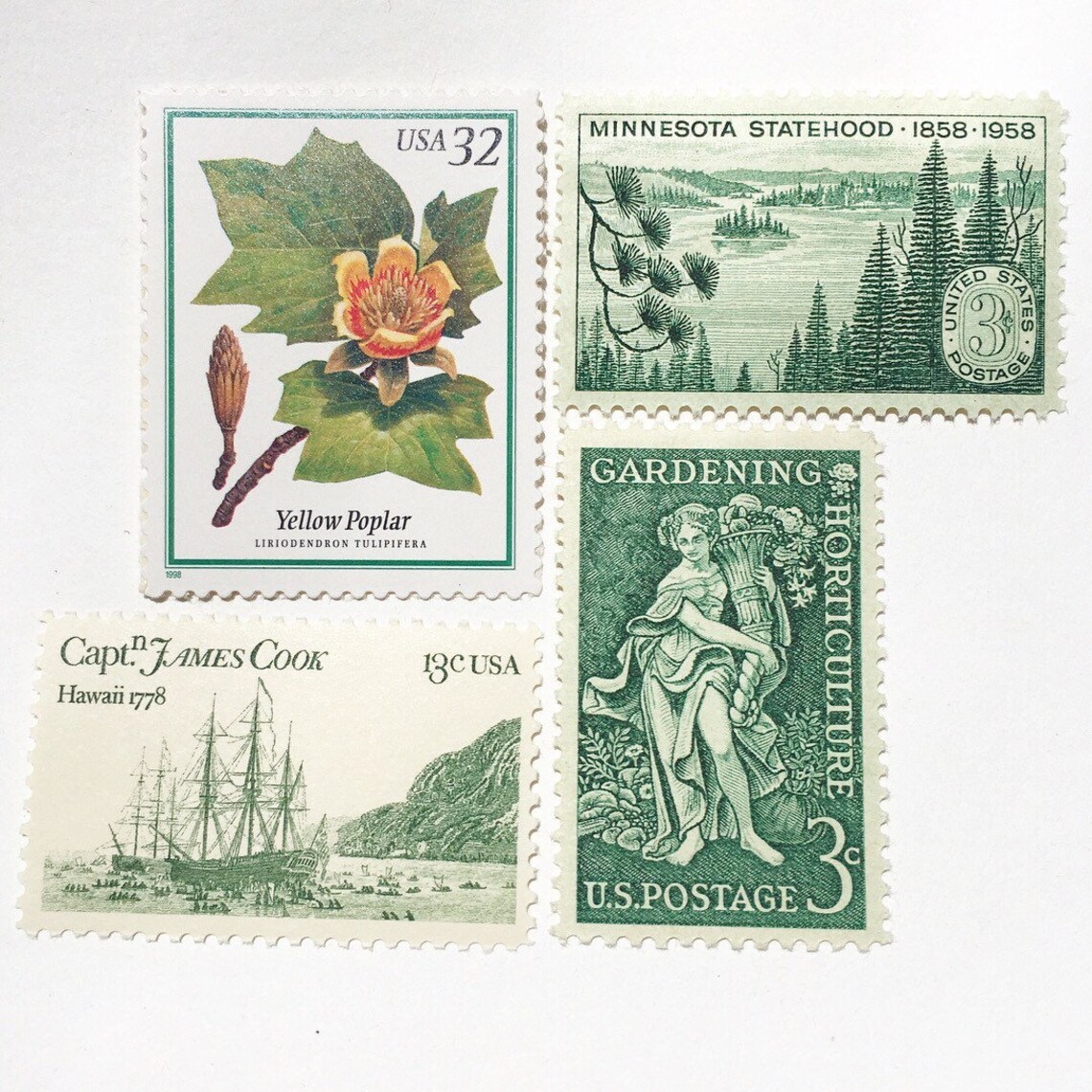 Green Vintage Unused Postage Mail Stamps US // gardening | Etsy