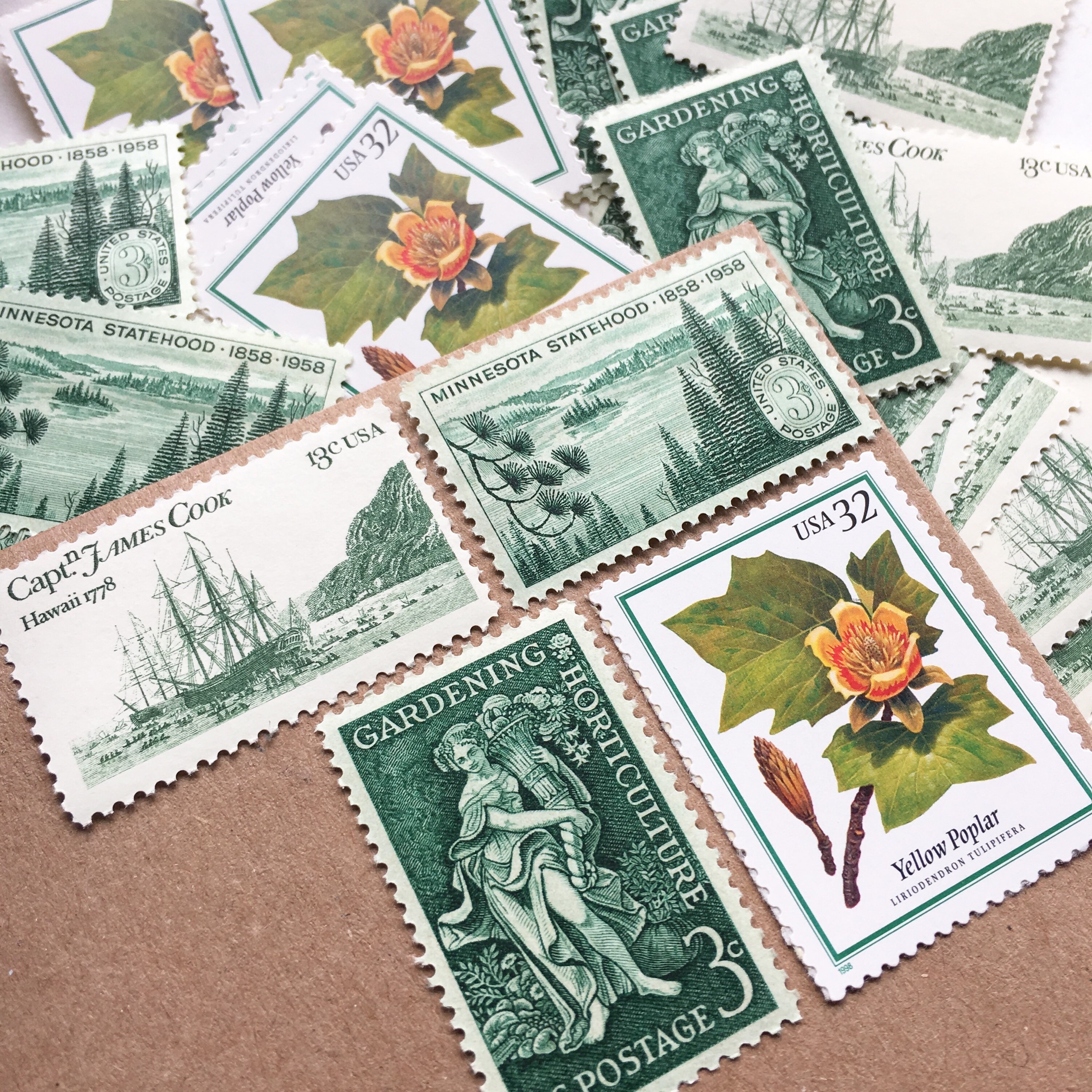Green Vintage Unused Postage Mail Stamps US // gardening | Etsy