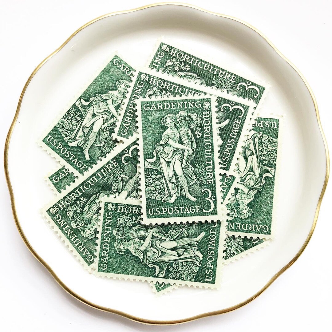 Green Vintage Unused Postage Mail Stamps US // Gardening Postage Stamps ...