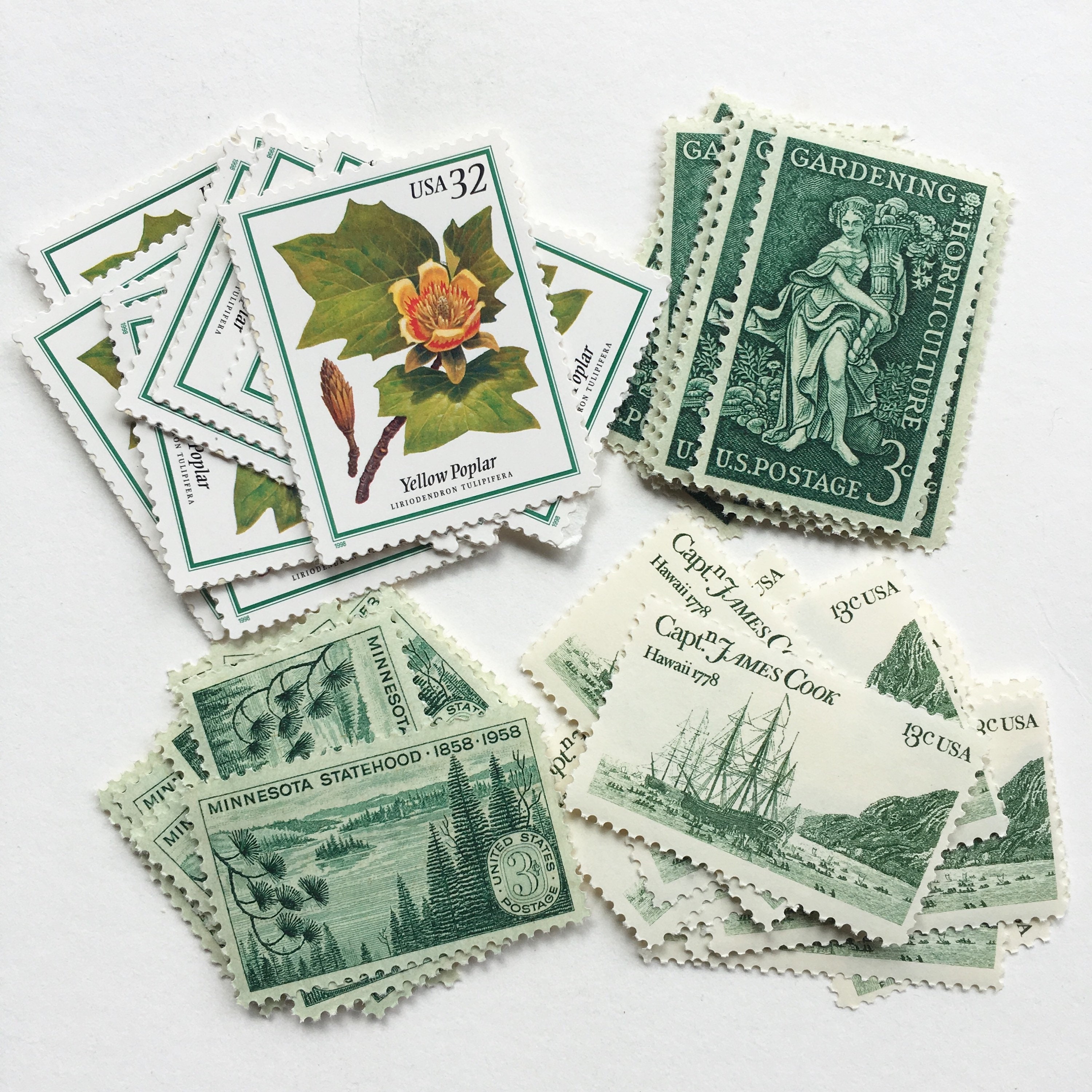 Green Vintage Unused Postage Mail Stamps US // gardening | Etsy