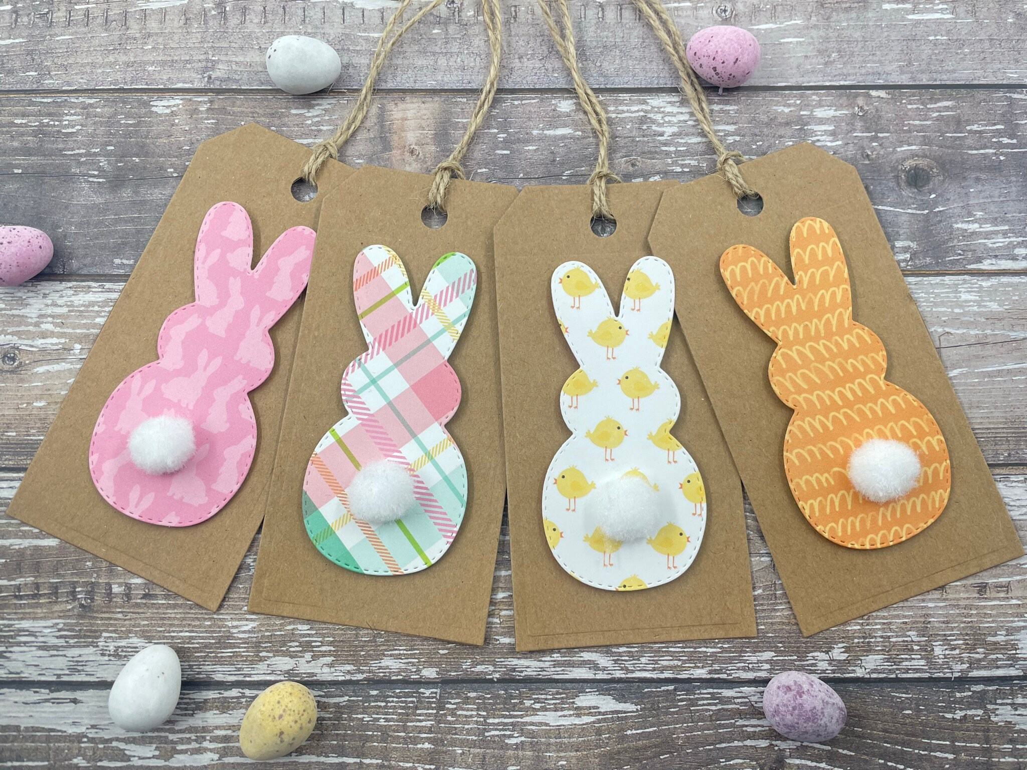Handmade Easter Bunny Pom Pom Gift Tags - Set of 4 - Etsy
