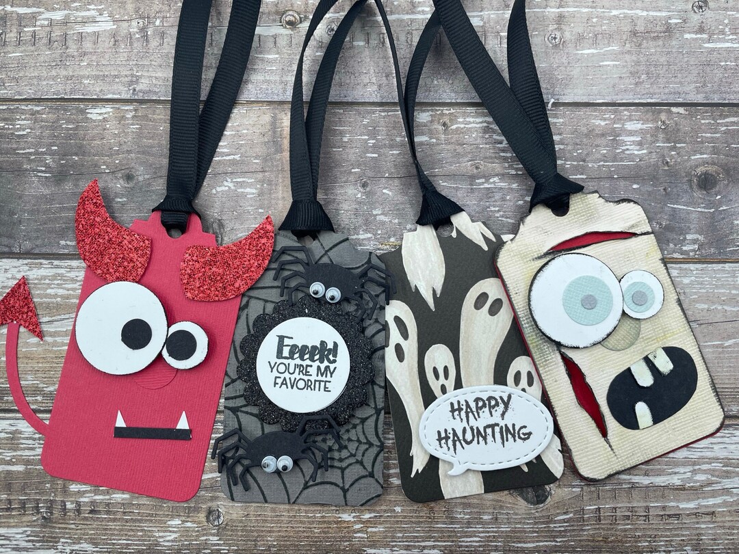 Halloween Gift Tags - Handmade Party Favor Tags, Set of 4 - Etsy