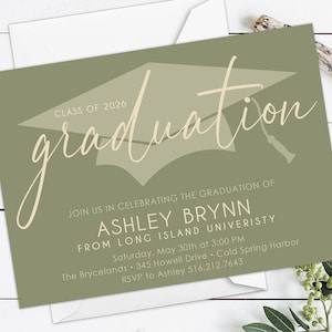Sage Green Graduation Party Invitation, School Colors Graduation Cap ...
