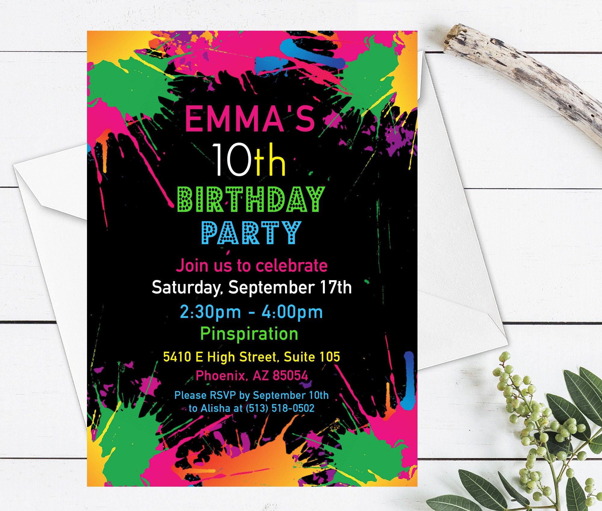 Paint Splatter Invitations