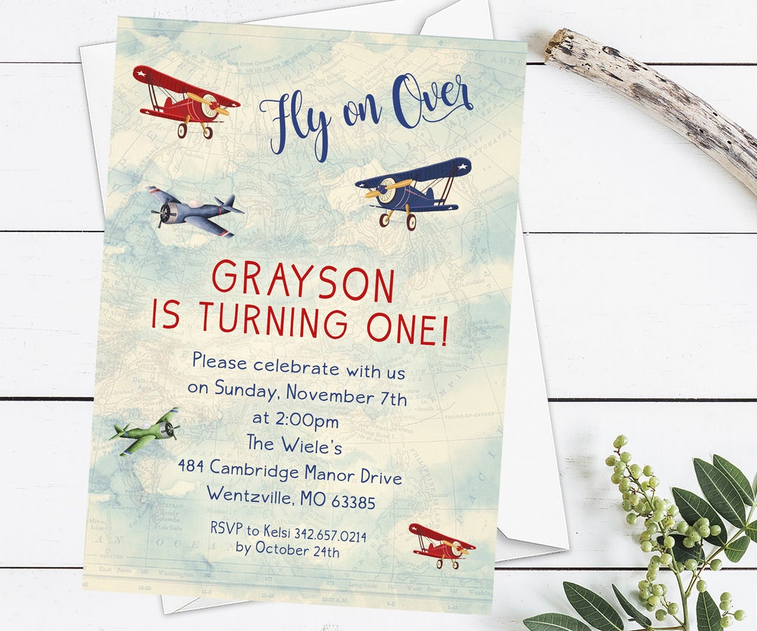 Planes Birthday Invitation, Fly on Over Birthday Invitation, Vintage ...
