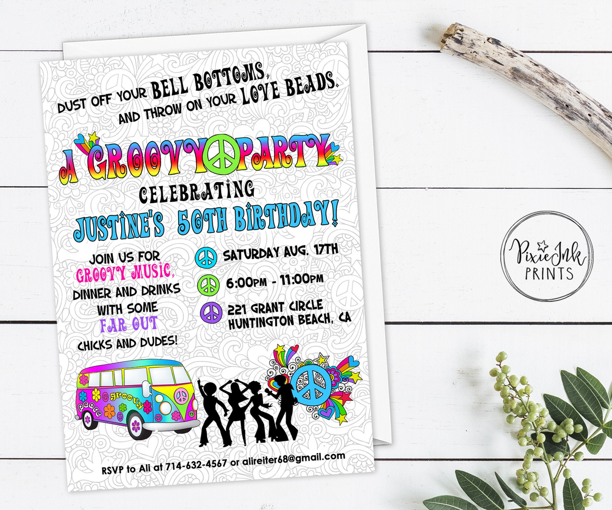 Groovy Party Invitation Hippie Party Invitation Peace Love - Etsy