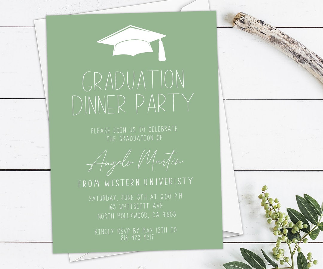 Graduation Party Invitation, Sage Green Grad Invite, Graduation Cap ...