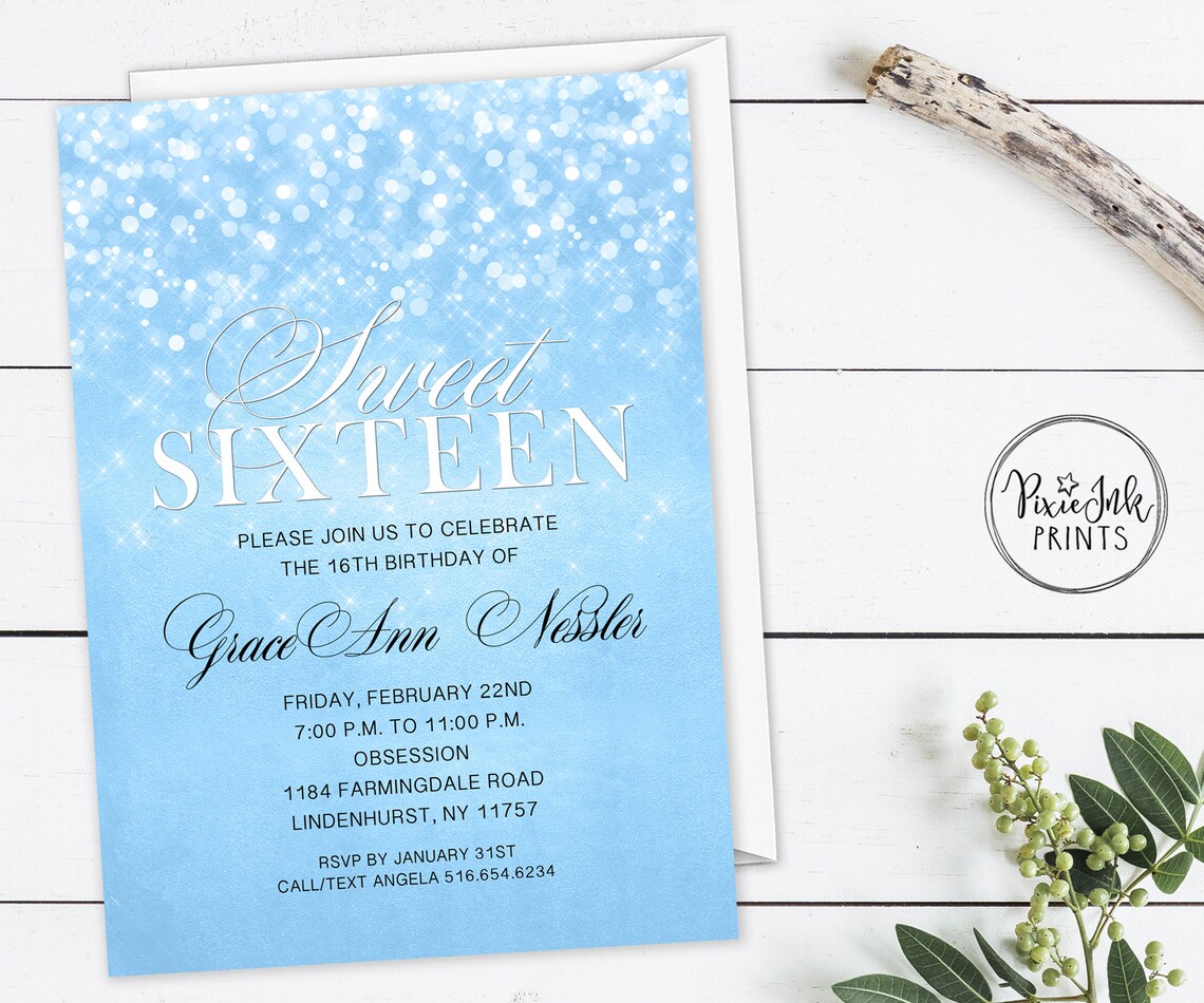 Blue Sparkle Sweet 16 Invitation Blue Sweet 16 Invite | Etsy
