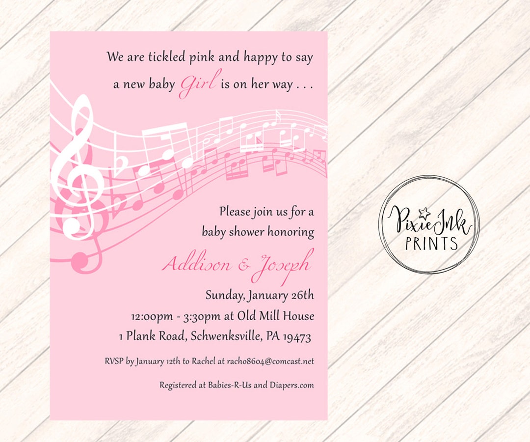 Pink Music Notes Baby Shower Invitation, Musical Baby Shower Invitation ...