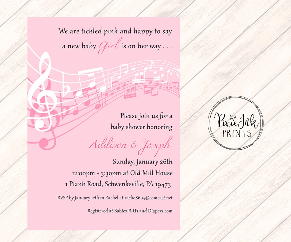 Pink Music Notes Baby Shower Invitation Musical Baby Shower - Etsy