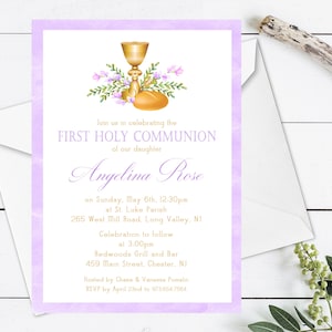 Girls Communion Invitation, Pink Communion Invitation, Chalice ...