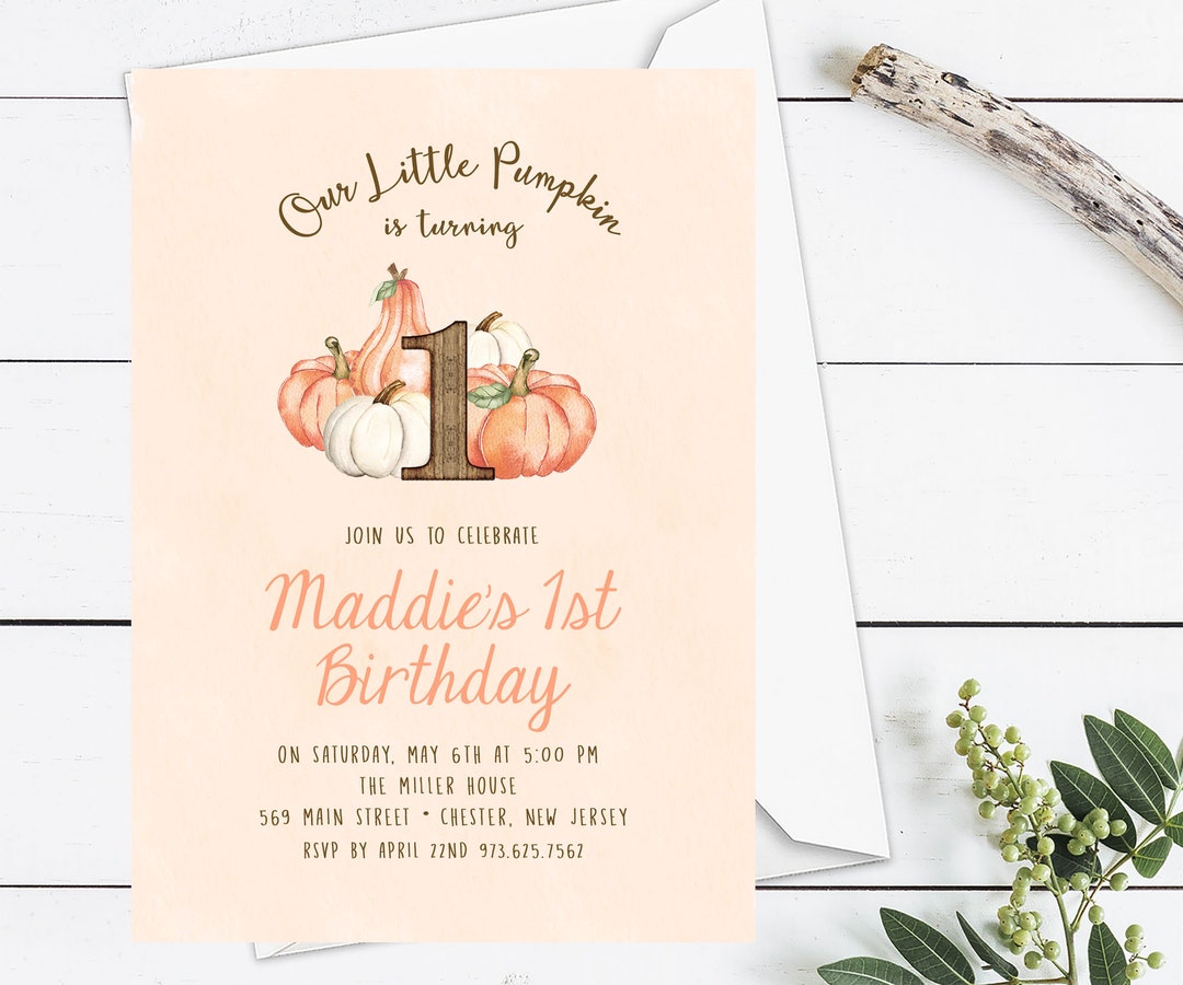 Little Pumpkin 1st Birthday Invitation, Pumpkin First Birthday Invite ...