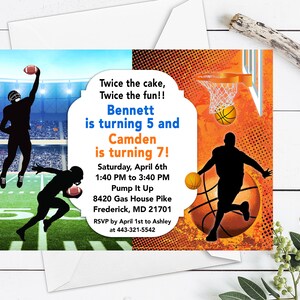 Sports Combo Invitation, Split Birthday Invitation, Split Birthday ...