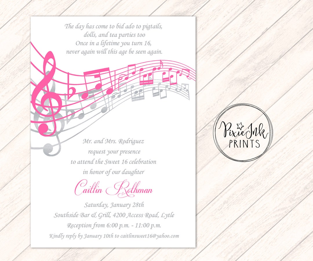 Music Notes Invitation, Sweet 16 Invitation Party, Sheet Music ...