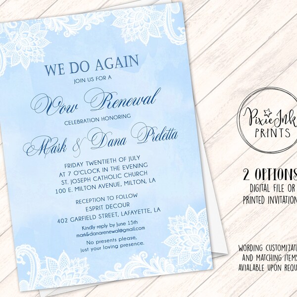 Blue Vow Renewal Invitation - Etsy