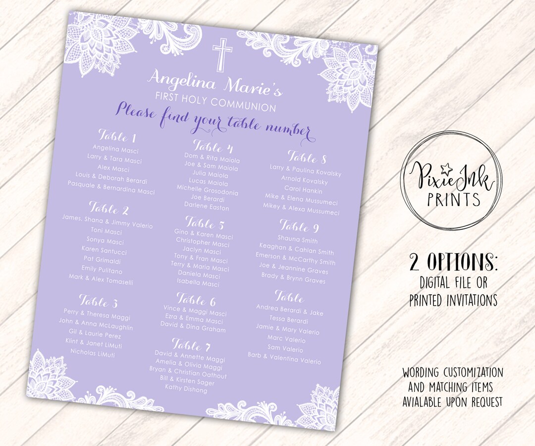 Seating Chart Poster, First Holy Communion Poster, Communion Seating ...
