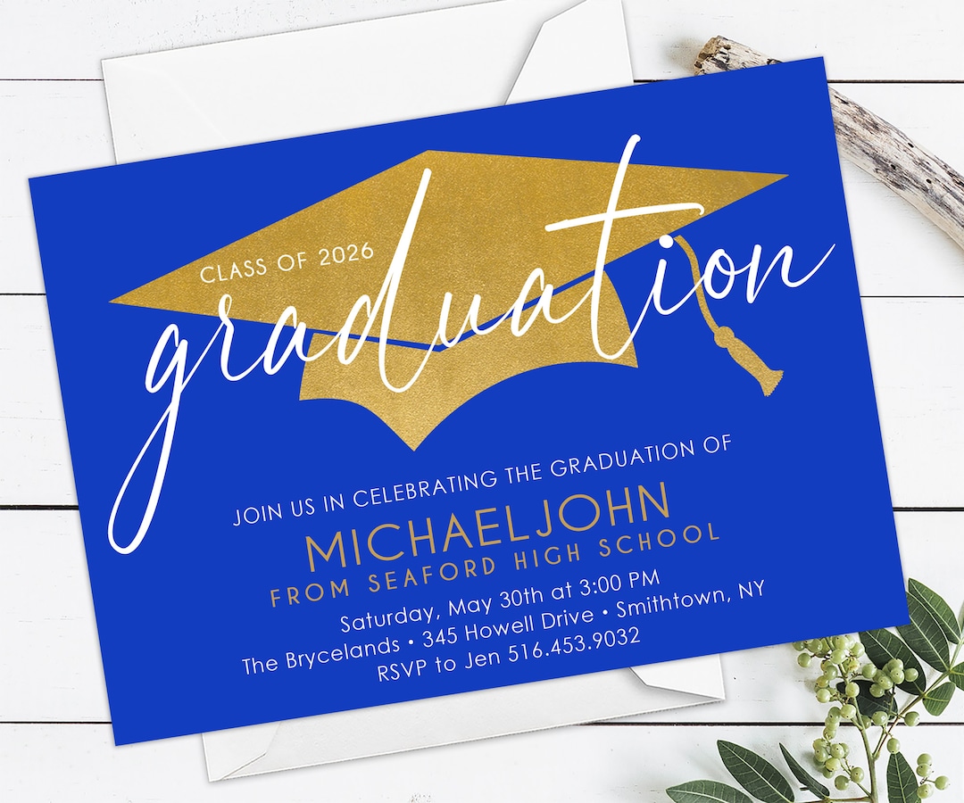 Cobalt Blue Graduation Party Invitation School Colors College ...