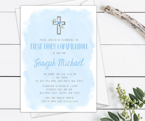 First Communion Invitations Boy Blue First Holy Communion - Etsy