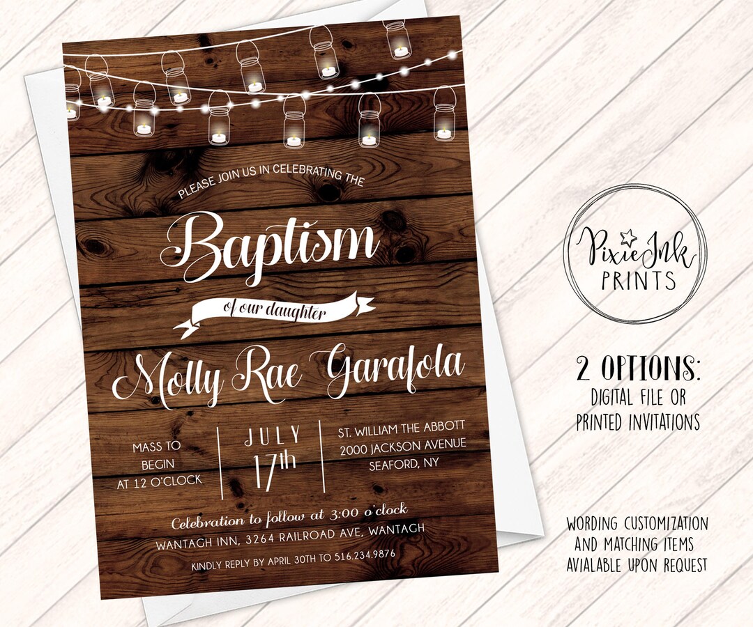 Rustic Baptism Invitations, Rustic Christening Invitations, Wood ...