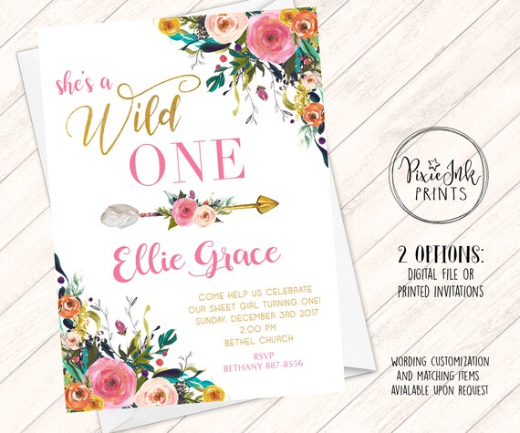 Wild One Invitation Girl Wild 1st Birthday She's a Wild | Etsy