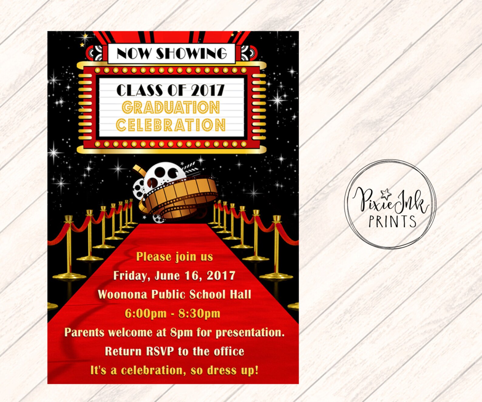 Red Carpet Marquee Invitation Movie Reel Invitation Red - Etsy