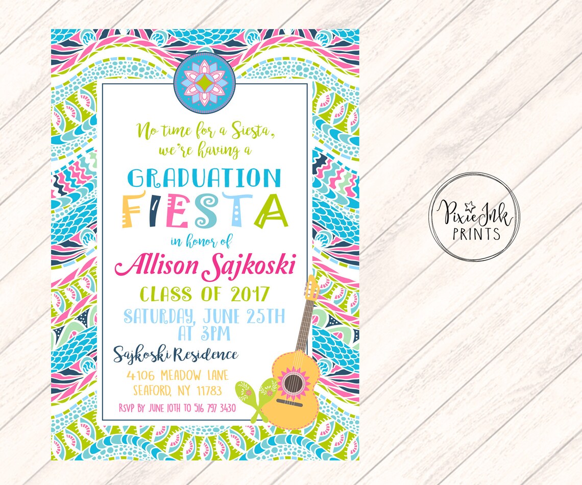 Graduation Fiesta Party Invitation, Fiesta Graduation Invitation, Grad ...