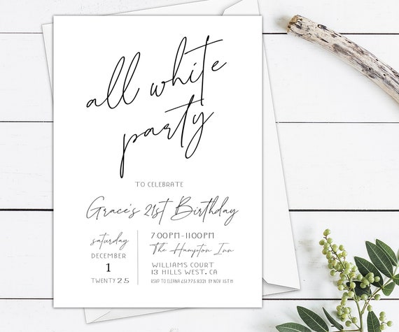 Invitations White Party Digital Invitation Template Printable All White ...