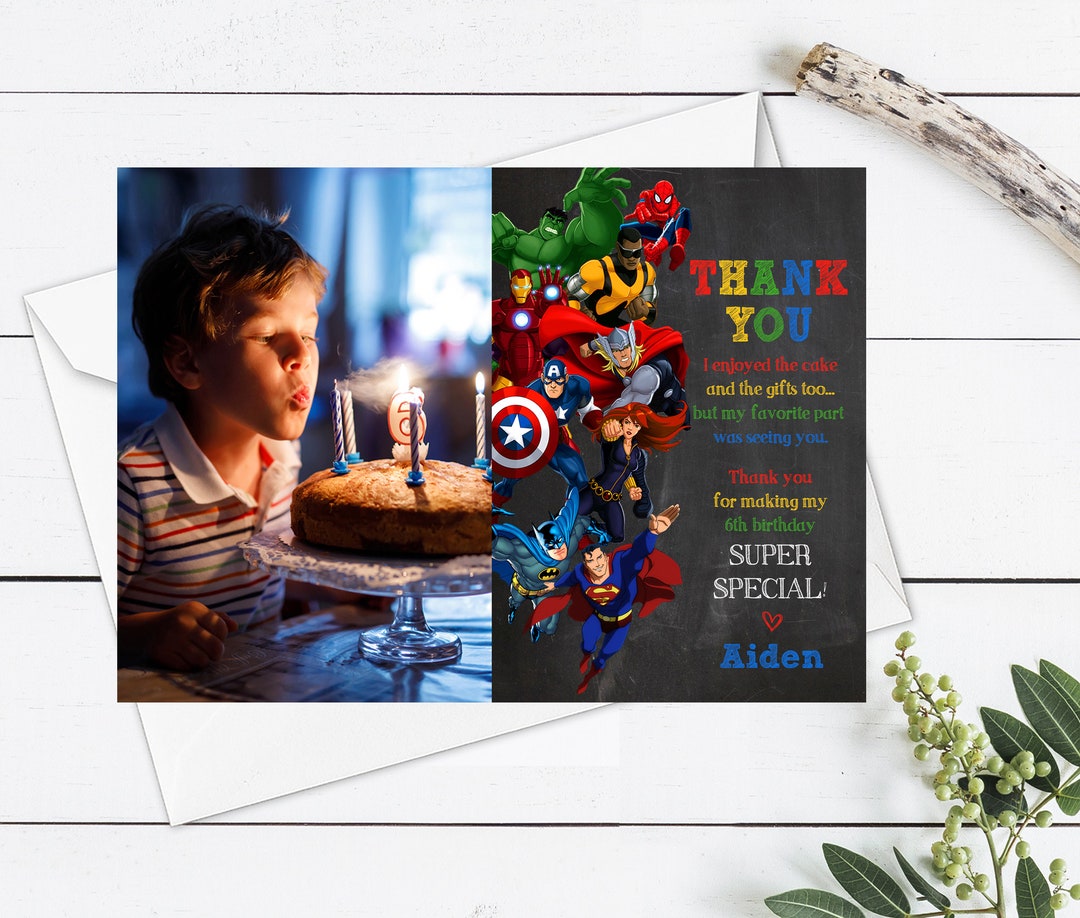 Superhero Thank You Card, Avenger Birthday Thank You Card, Superhero ...