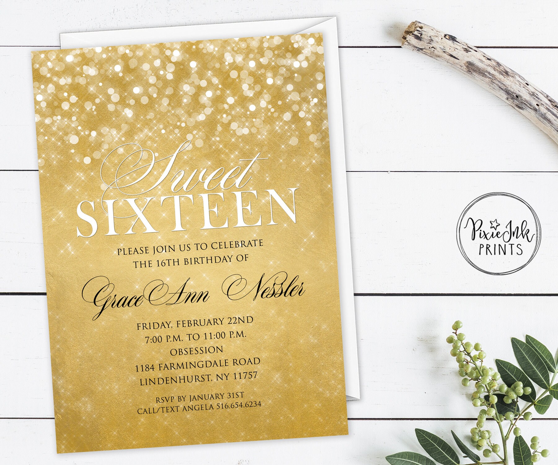 Gold Sweet 16 Invitation Gold Metallic Sweet Sixteen Digital - Etsy