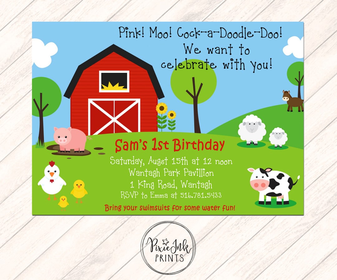 Farm First Birthday Invitation, Farm Animals 1st Birthday Invitation ...