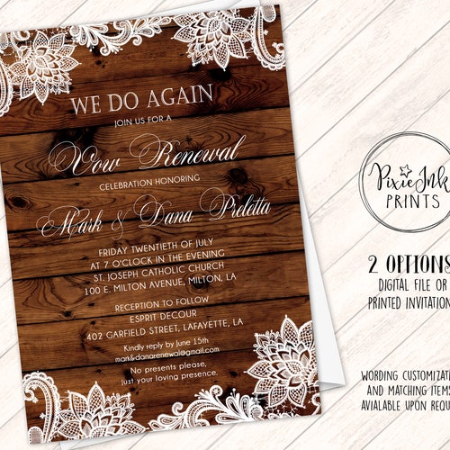 Rustic Vow Renewal Invitation Wedding Anniversary Invite | Etsy