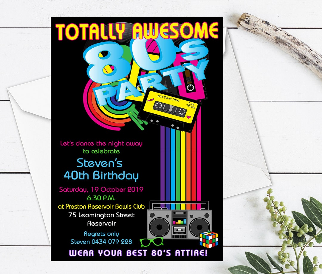 80's Dance Party Invitation, 80's Party Invitation, Glow Birthday ...