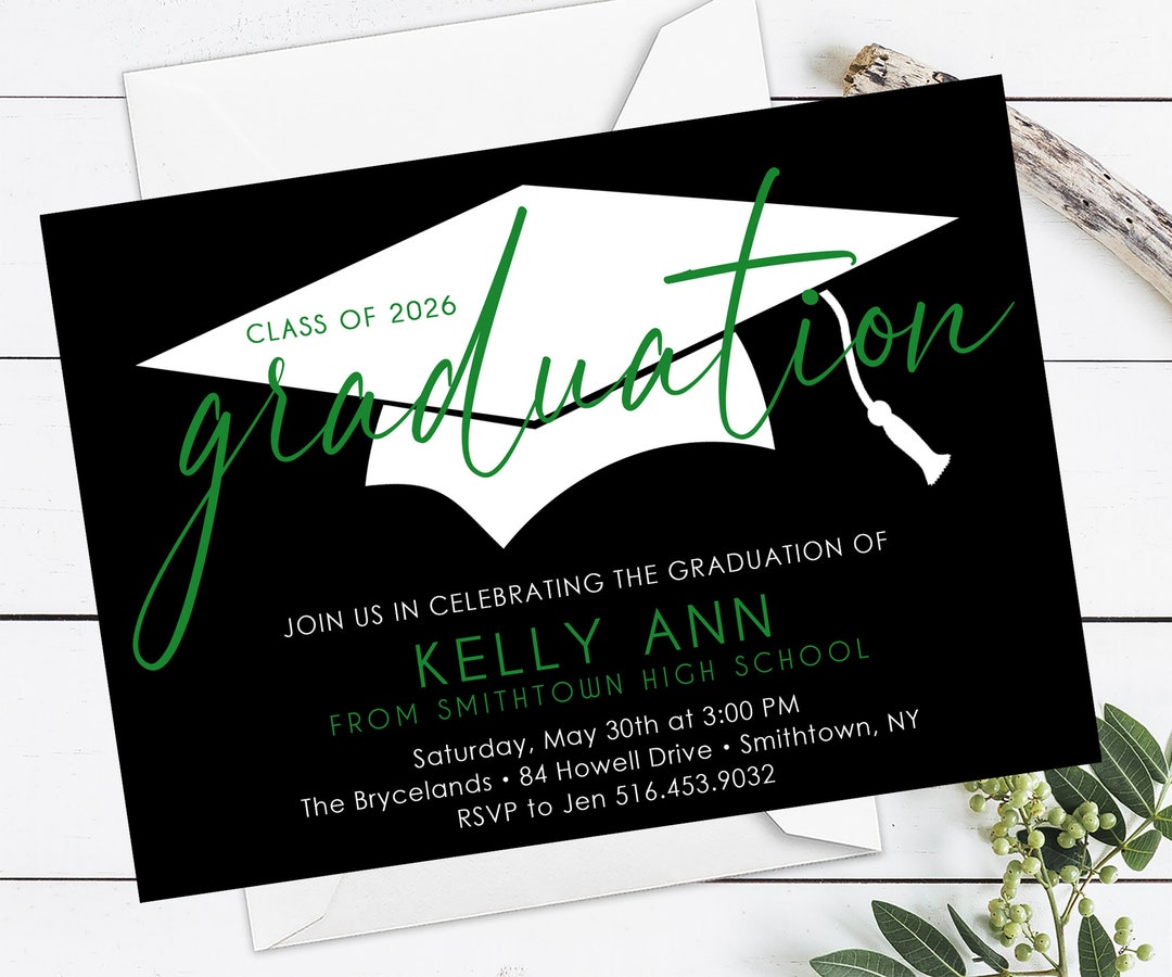 School Colors Graduation Party Invitation, College Graduation Cap ...